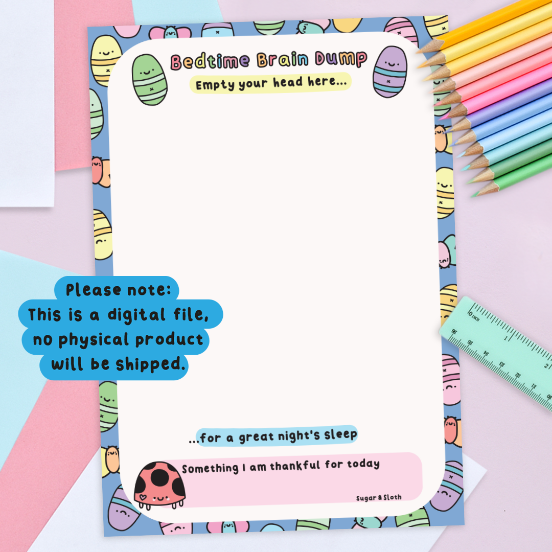 Digital Download PDF: Bedtime Brain Dump Worksheet – Sugar and Sloth