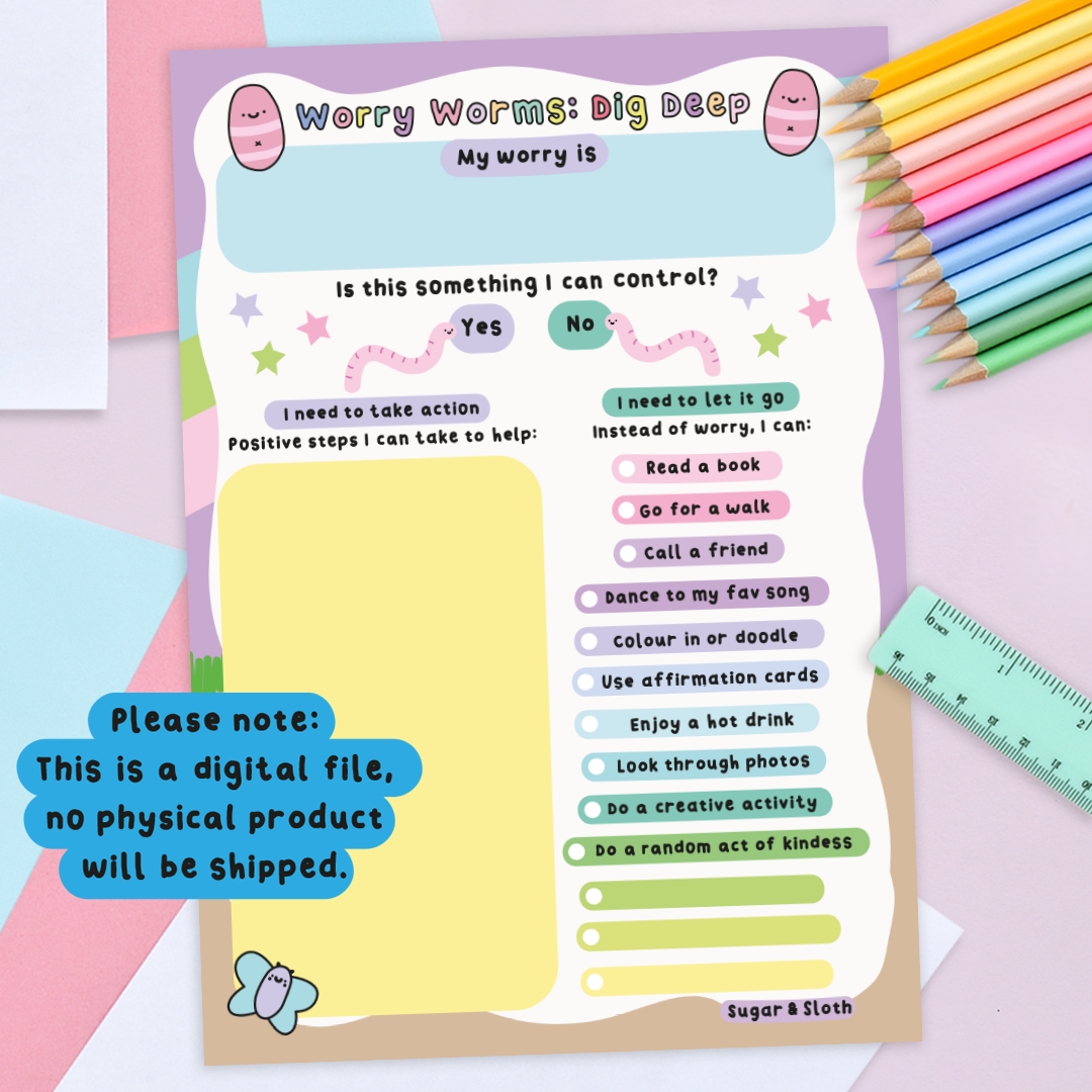 Digital Download PDF: Worry Worms Dig Deep Worksheet Pad: Take Control ...