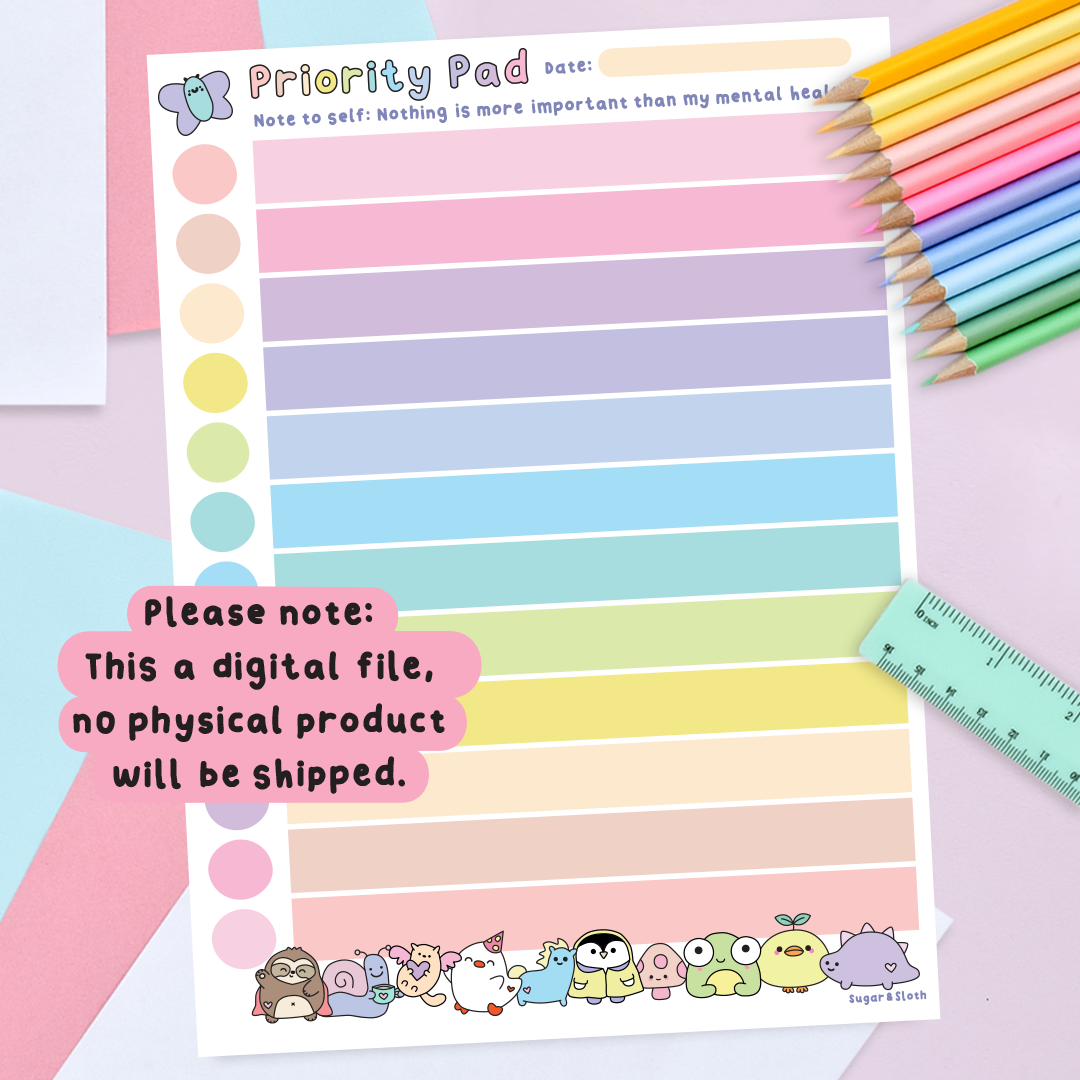 Digital Download: My A4 Priority Worksheet – Sugar and Sloth