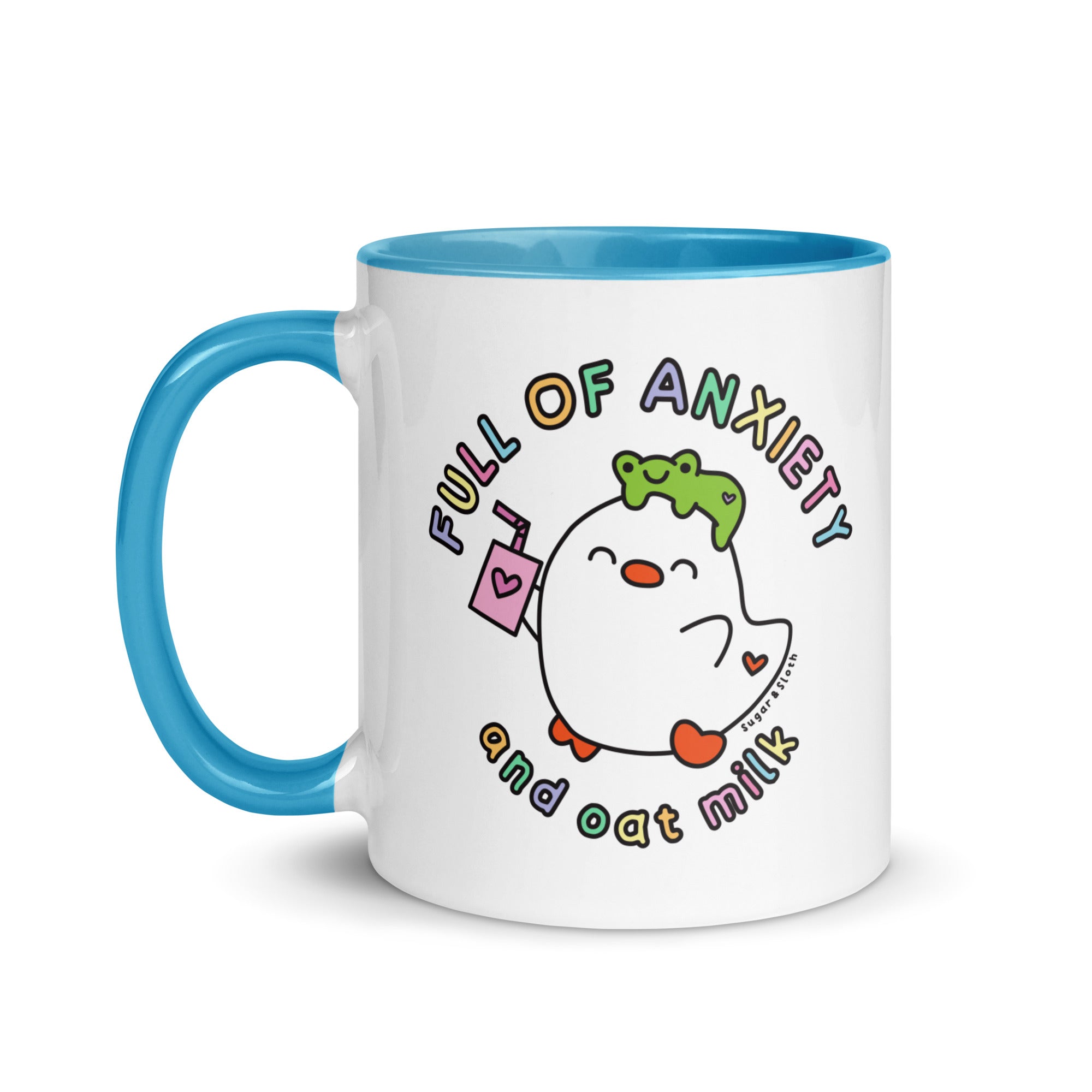 Full of Anxiety and Oat Milk Ceramic Mug with Coloured Handle – Sugar ...